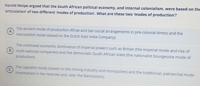 Solved Harold Wolpe argued that the South African political | Chegg.com
