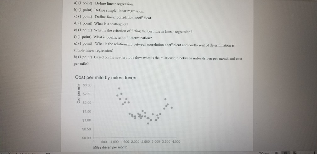 Solved a) (I point) Define linear regression b) (1 point) | Chegg.com