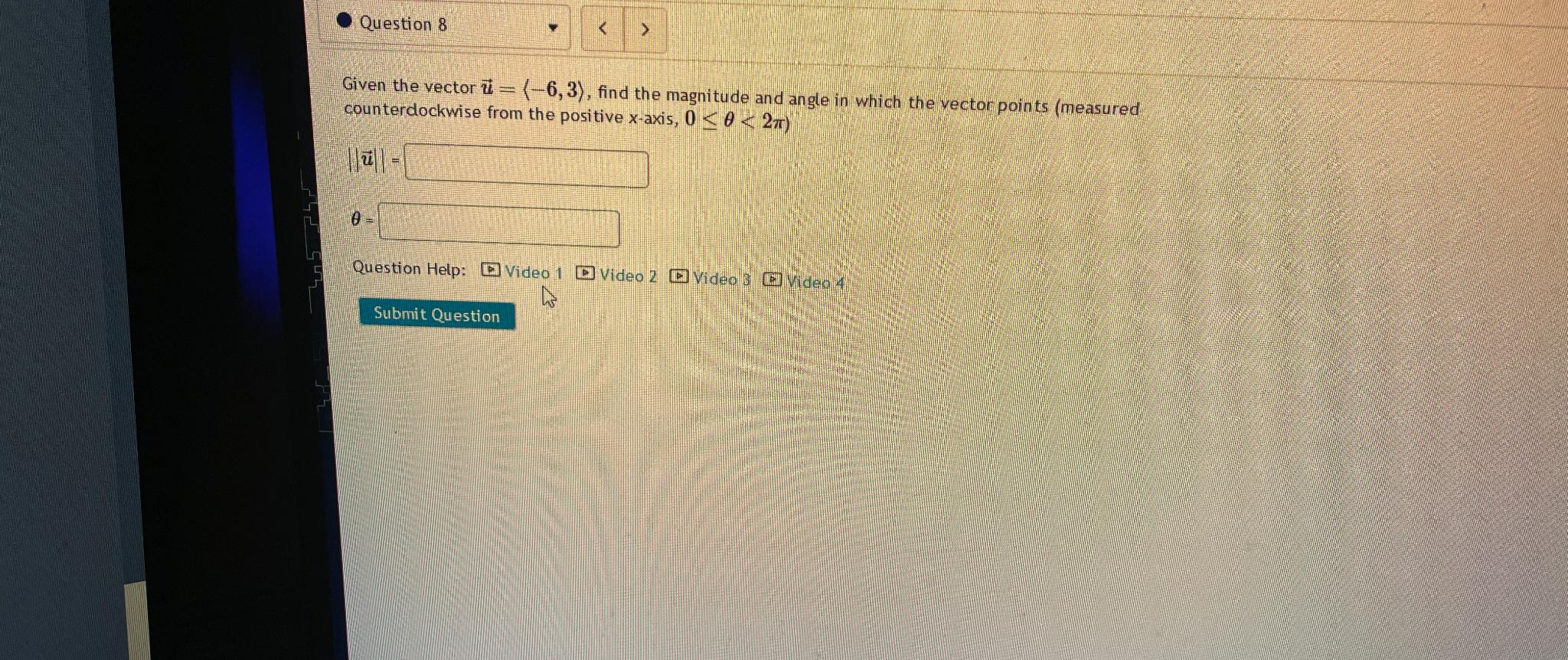 Solved Question 8Given the vector vec(u)=(:-6,3:), ﻿find the | Chegg.com
