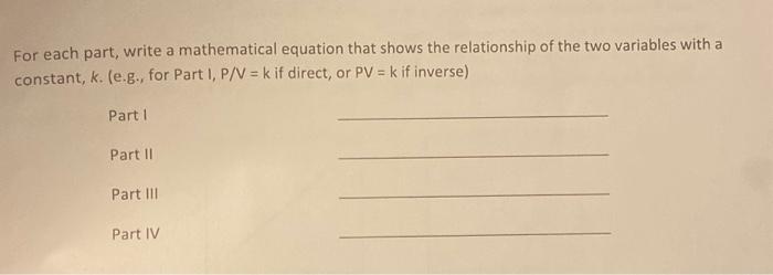 Solved For each part, write a mathematical equation that | Chegg.com