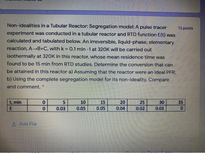 Solved Non-idealities in a Tubular Reactor: Segregation | Chegg.com