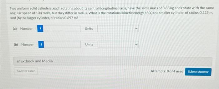 Solved Two uniform solid cylinders, each rotating about its | Chegg.com