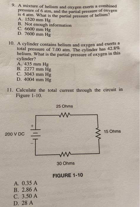 Solved 9. A mixture of helium and oxygen exerts a combined | Chegg.com
