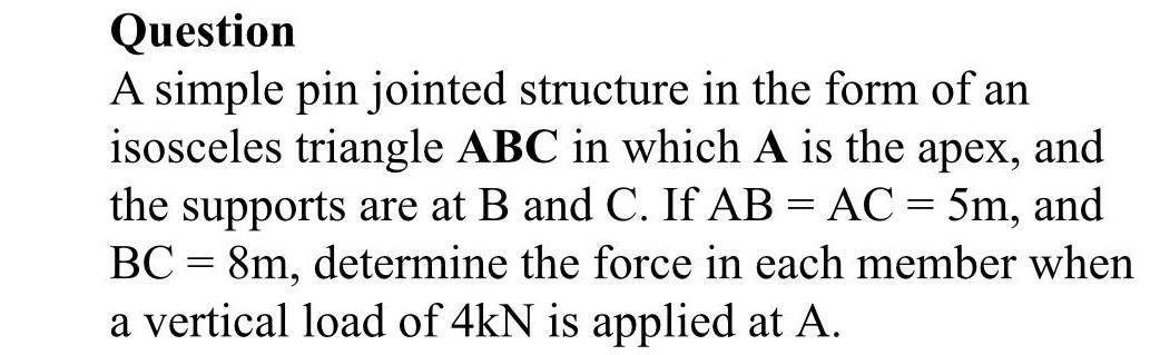 Solved Question A simple pin jointed structure in the form | Chegg.com
