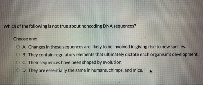 Solved Which of the following is not true about noncoding | Chegg.com