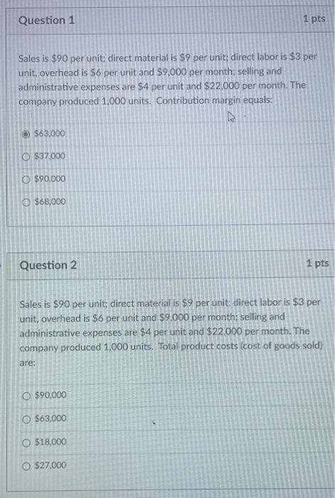Solved Sales is $90 per unit: direct material is $9 per | Chegg.com
