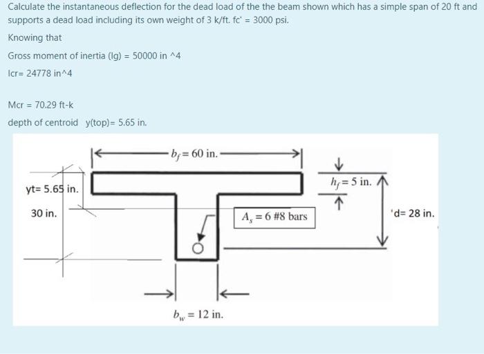Solved Calculate the instantaneous deflection for the dead | Chegg.com