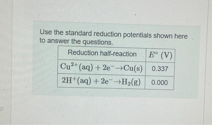 Solved Use the standard reduction potentials shown here to | Chegg.com