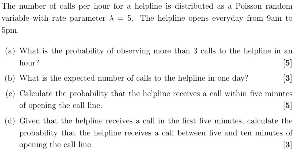 Solved The number of calls per hour for a helpline is | Chegg.com