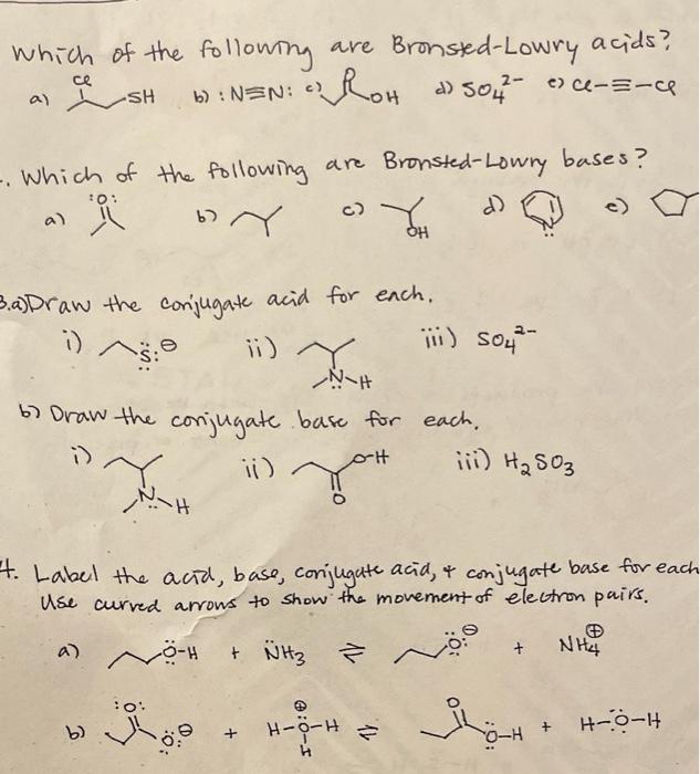 Solved Which of the following are Bronsted-Lowry acids? a) | Chegg.com