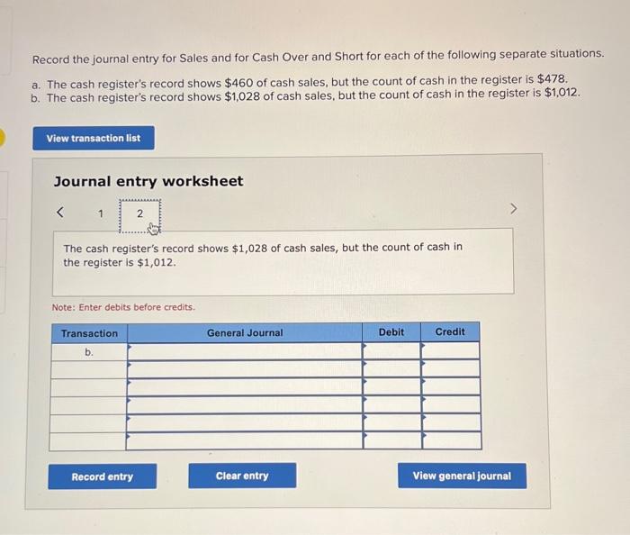 Solved Record the journal entry for Sales and for Cash Over | Chegg.com