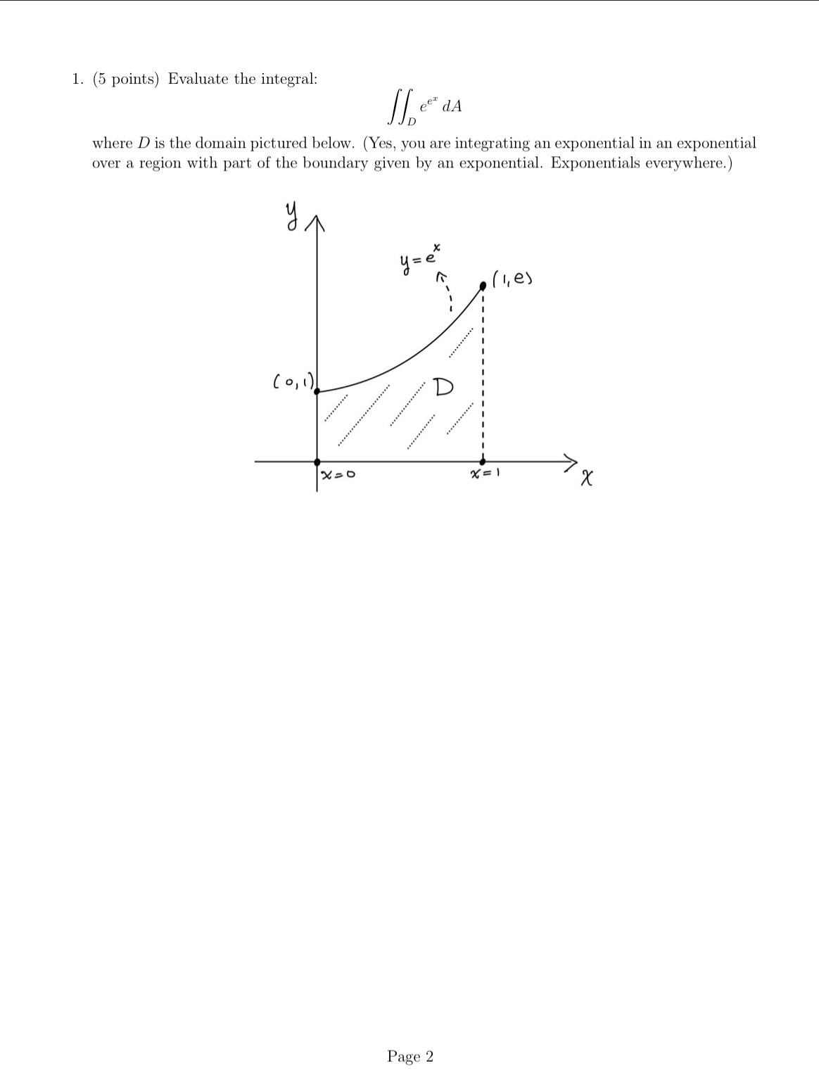 Solved (5 ﻿points) ﻿Evaluate the integral:∬DeexdAwhere D ﻿is | Chegg.com