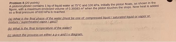 Solved Problem 8 (20 points) A piston/cylinder contains 1 kg | Chegg.com