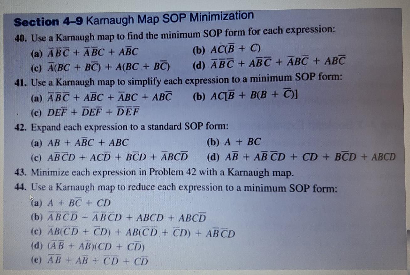 Solved Section 4 9 Karnaugh Map Sop Minimization 40 Use A