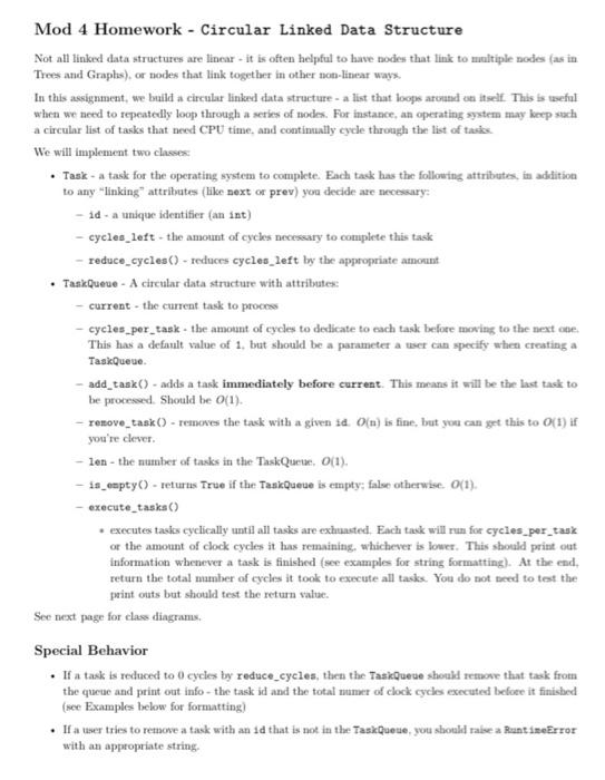 Solved Mod 4 Homework - Circular Linked Data Structure Not | Chegg.com