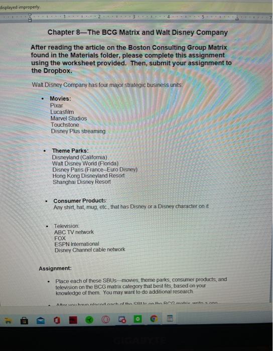 alisplayed improperly Chapter 8-The BCG Matrix and | Chegg.com