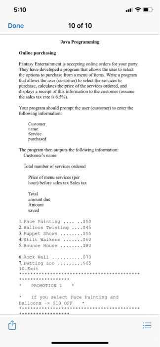5:10 Done 10 of 10 Java Programming Online purchasing | Chegg.com