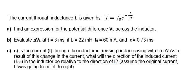 Solved label figure showing the inductor and current | Chegg.com