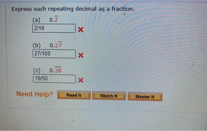 Solved Express each repeating decimal as a fraction. 0.2 (a) | Chegg.com