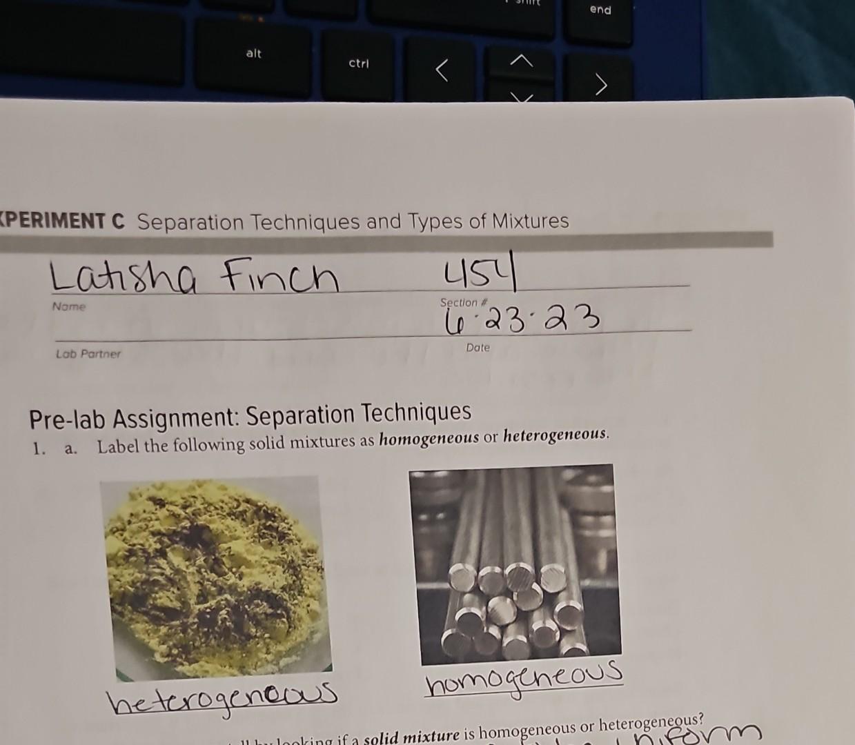 Solved Pre-lab Assignment: Separation Techniques 1. a. Label | Chegg.com