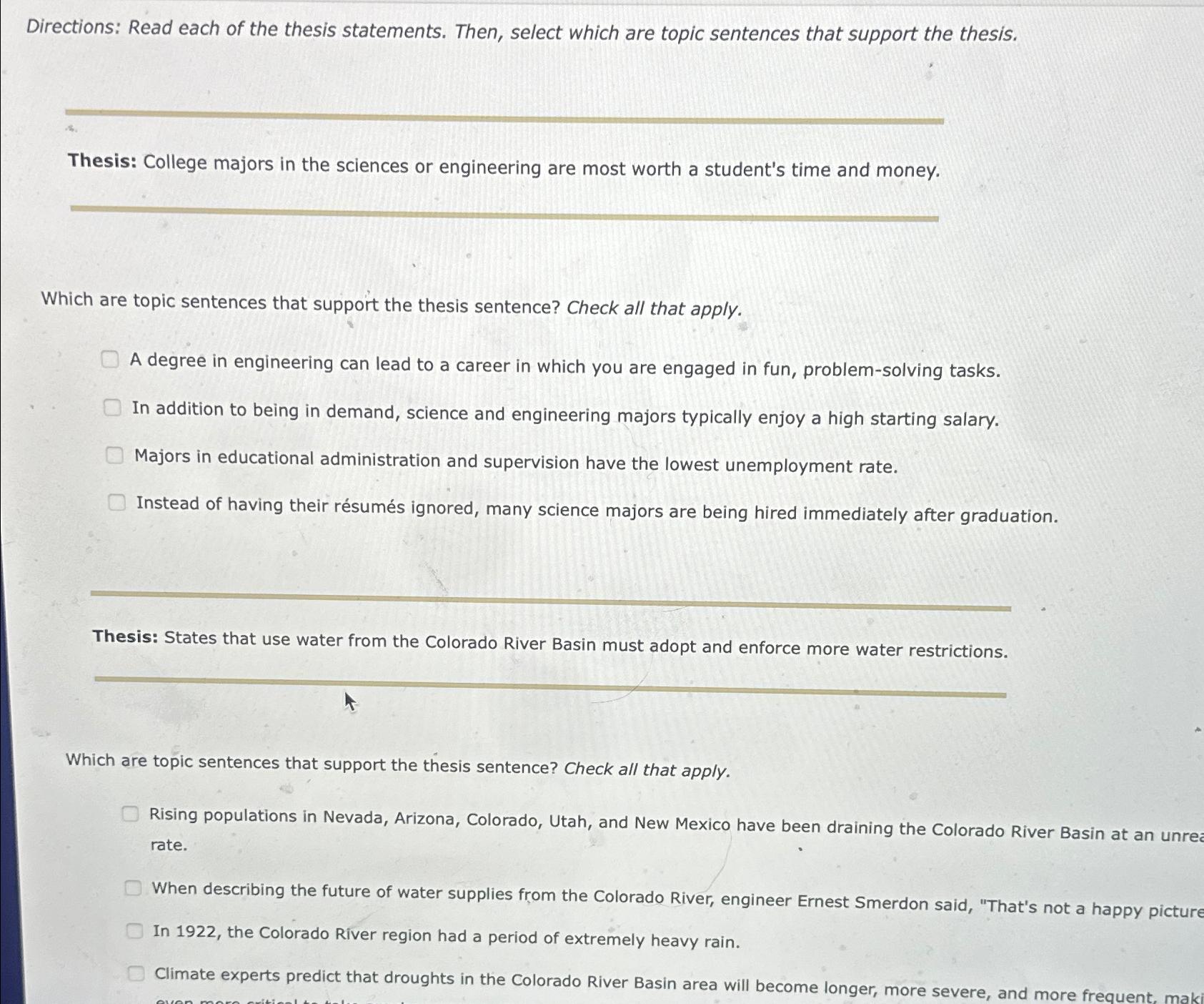 Solved Directions: Read each of the thesis statements. Then, | Chegg.com