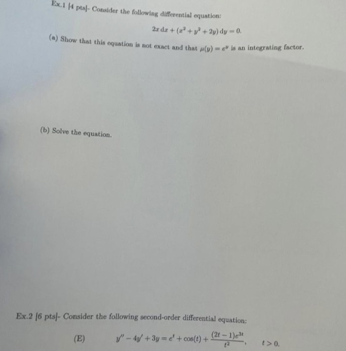 Solved Ex. 1 /4 ﻿pts/-Consider the following differential | Chegg.com