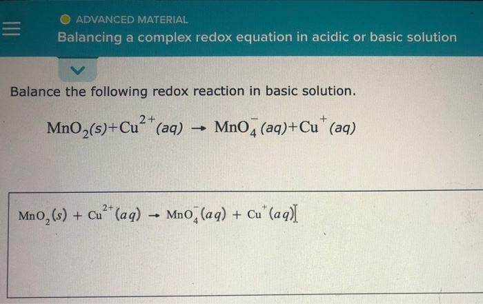 Solved = O ADVANCED MATERIAL Balancing a complex redox | Chegg.com