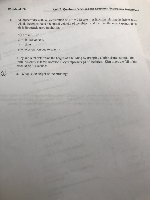 Solved Workbook 2B Unit 2: Quadratic Functions and Equations | Chegg.com