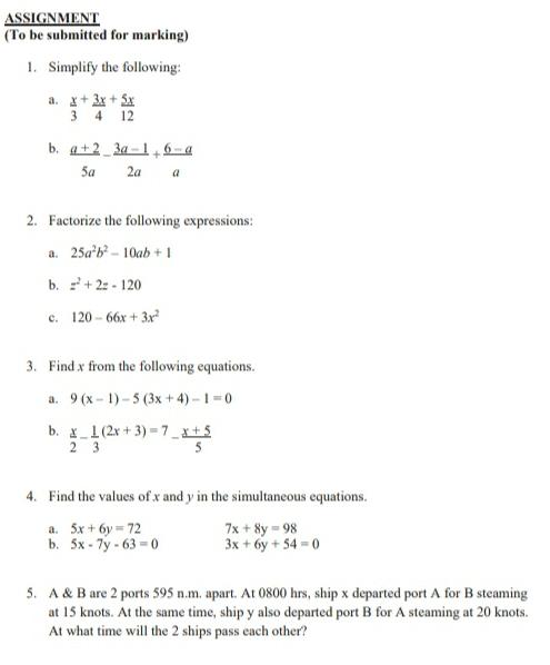 Solved ASSIGNMENT(To be submitted for marking)Simplify the | Chegg.com