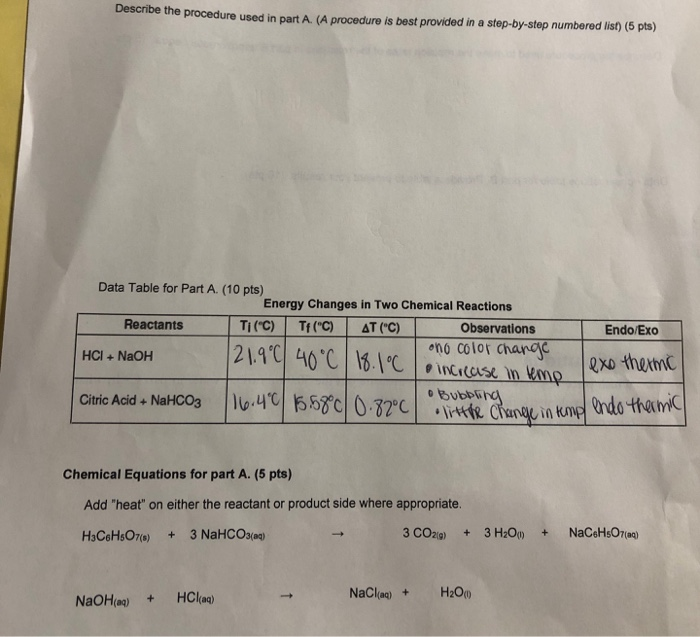 Solved Describe the procedure used in part A. (A procedure | Chegg.com