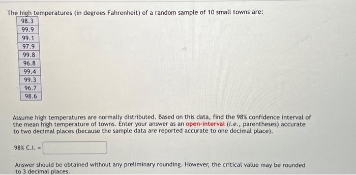 Solved The high temperatures (in degrees Fahrenheit) of a | Chegg.com