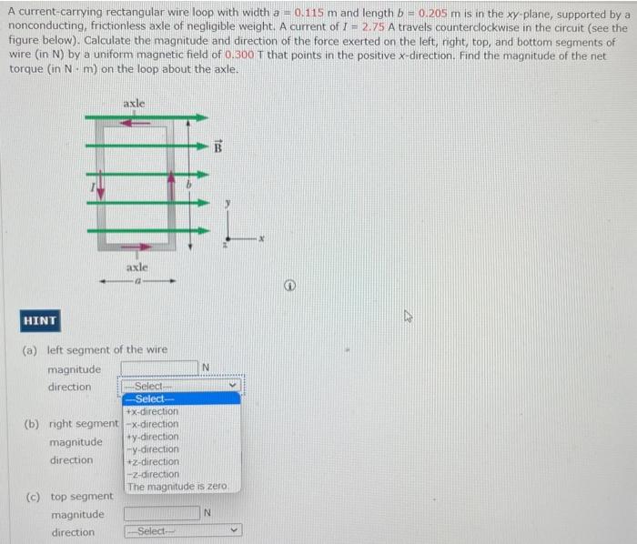 Solved A current-carrying rectangular wire loop with width | Chegg.com