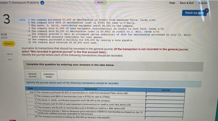 Solved hapter 7: Homework Problems Saved Help Save & Exit | Chegg.com