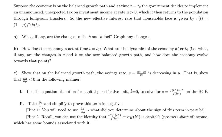 Solved Suppose the economy is on the balanced growth path | Chegg.com