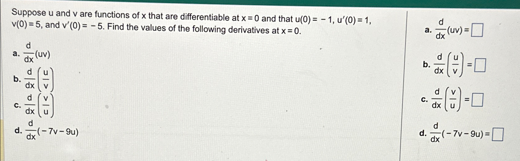 Solved Suppose u ﻿and v ﻿are functions of x ﻿that are | Chegg.com
