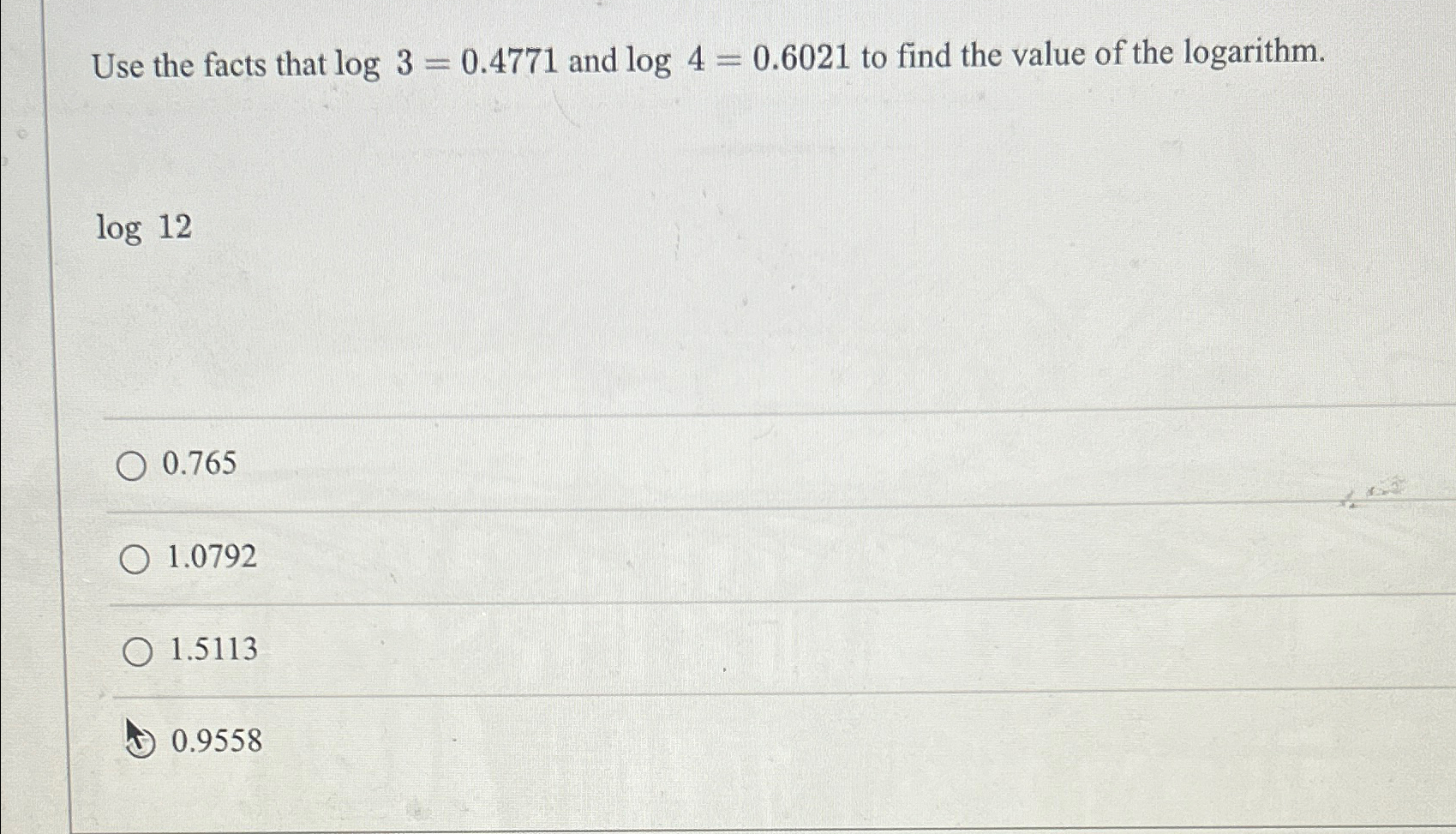 Solved Use the facts that log3=0.4771 ﻿and log4=0.6021 ﻿to | Chegg.com