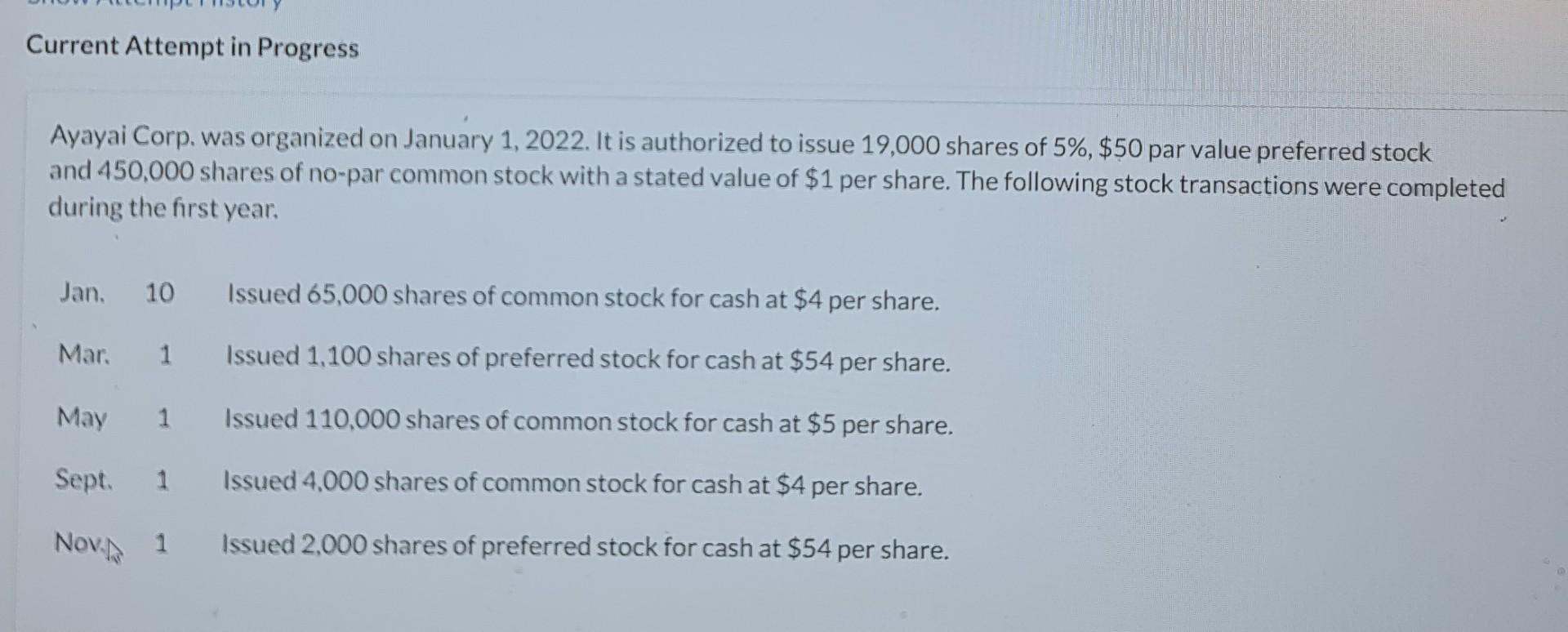 Solved Current Attempt in Progress Ayayai Corp. was | Chegg.com