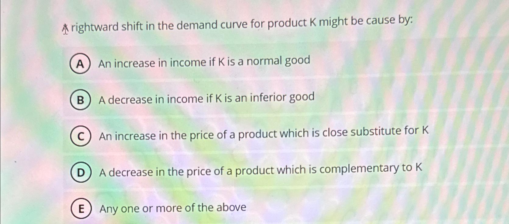 Solved A rightward shift in the demand curve for product K | Chegg.com