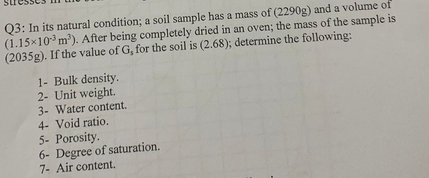 Solved Q3: In its natural condition; a soil sample has a | Chegg.com