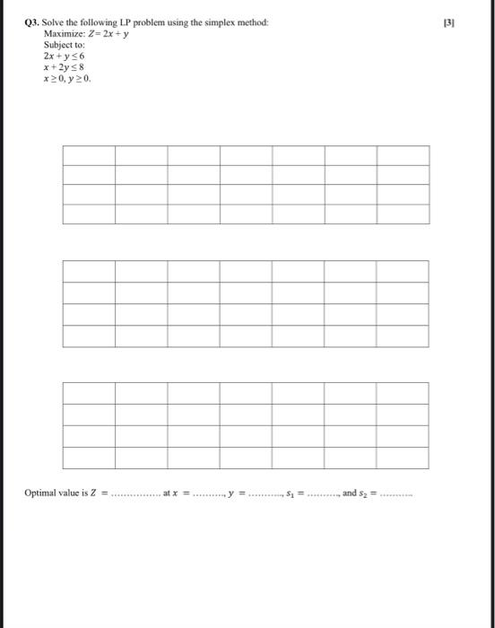 Solved 131 Q3. Solve the following LP problem using the | Chegg.com