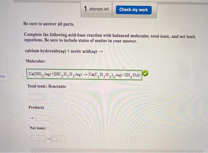 Solved 1 attempts left Check my work Be sure to answer all | Chegg.com