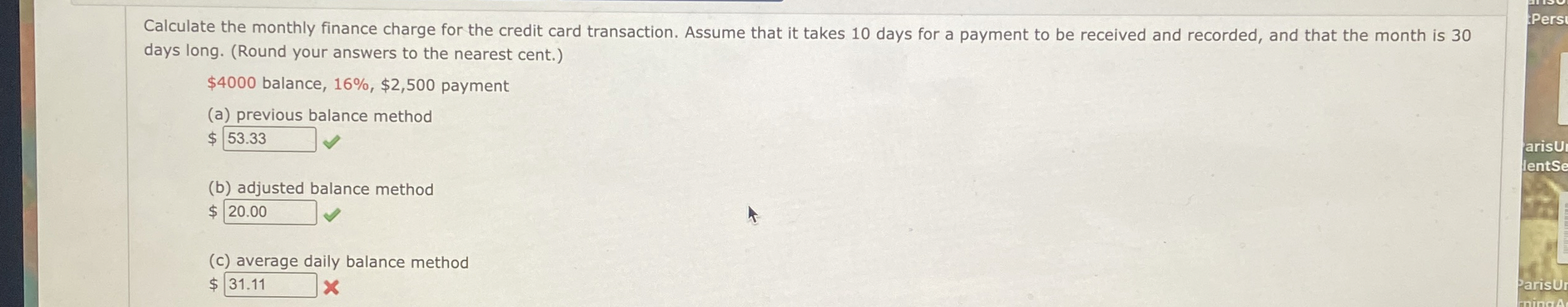 Solved Calculate the monthly finance charge for the credit | Chegg.com