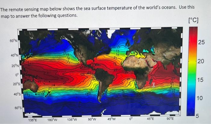 The remote sensing map below shows the sea surface | Chegg.com