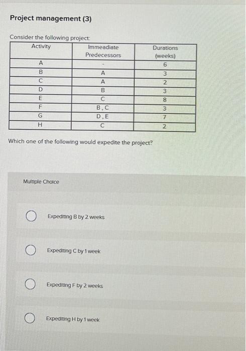 Solved Project management (3) Consider the following nroiect | Chegg.com