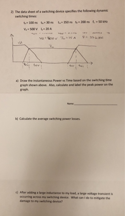 Solved 2) The data sheet of a switching device specifies the | Chegg.com