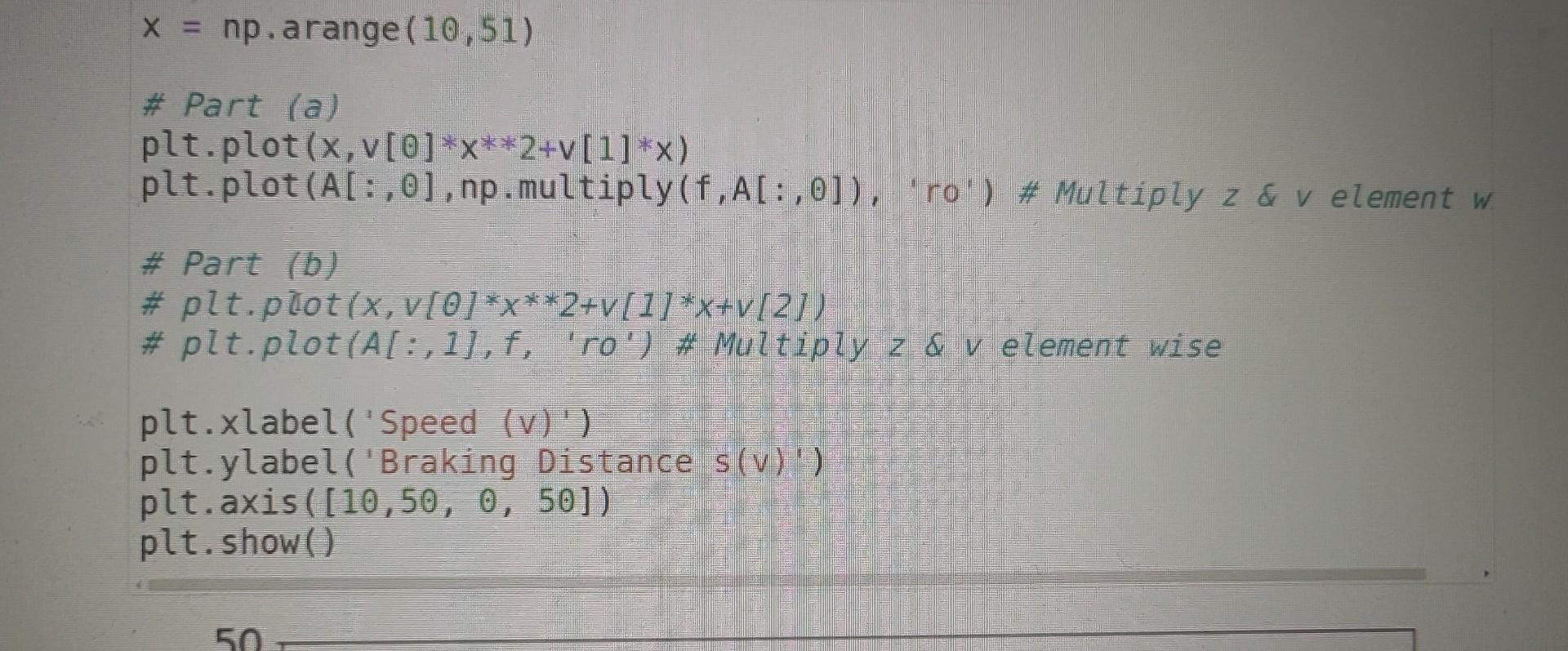 Solved x= np.arange (10,51) \# Part (a) plt.plot | Chegg.com