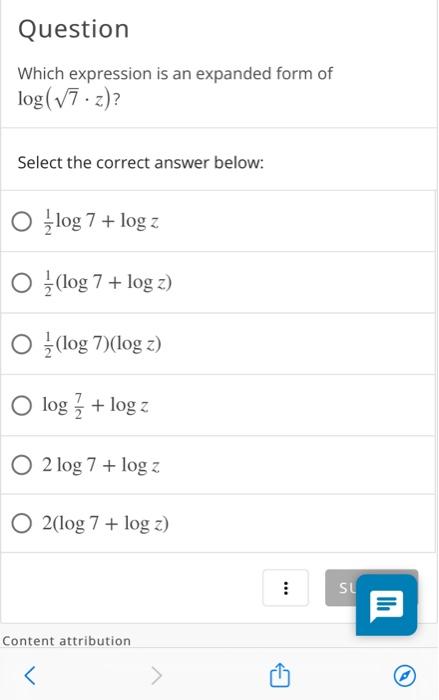 Solved Question Which expression is an expanded form of log( | Chegg.com