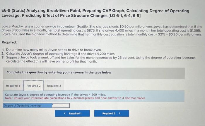 Solved E6-9 (Static) Analyzing Break-Even Point, Preparing | Chegg.com