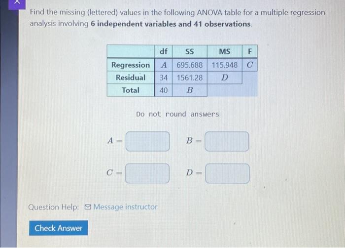 Solved Find the missing (lettered) values in the following | Chegg.com