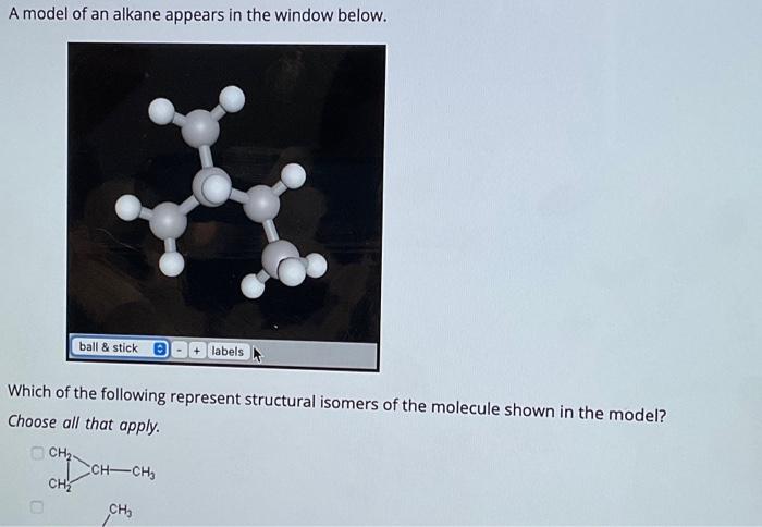 Solved A model of an alkane appears in the window below. | Chegg.com